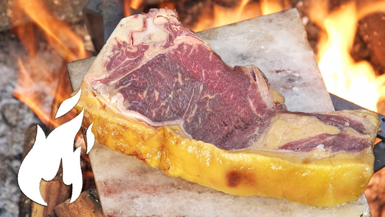 Old Cow Steak with Golden Fat on Fire🔥