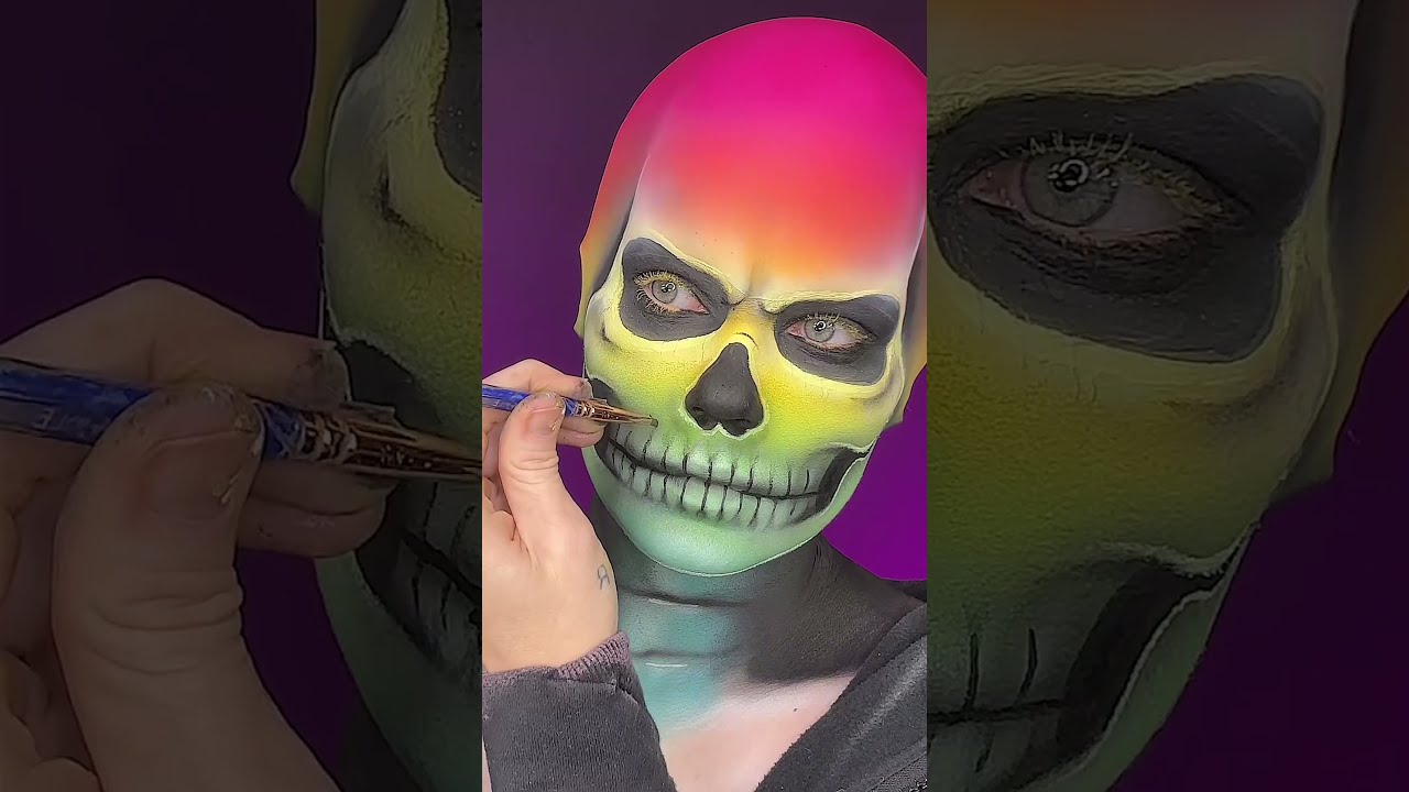 Lisa Frank skull makeup tutorial demonstrated clearly