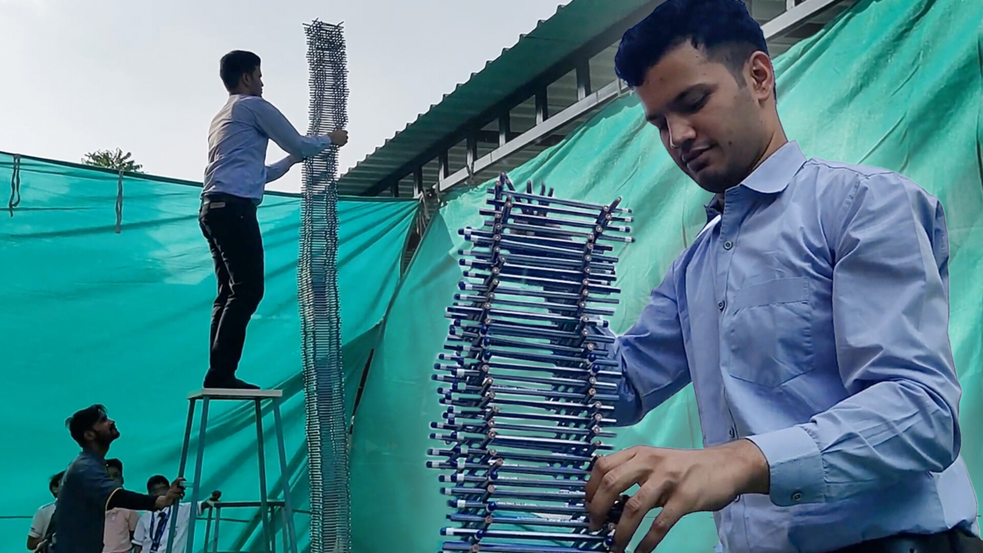 Creating the tallest pencil tower