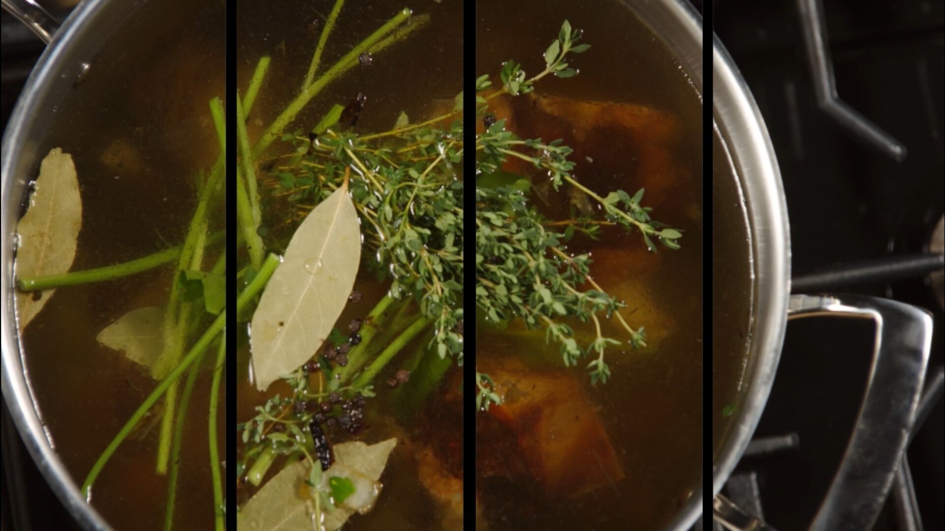 Homemade beef stock with roasted veal bones and aromatics