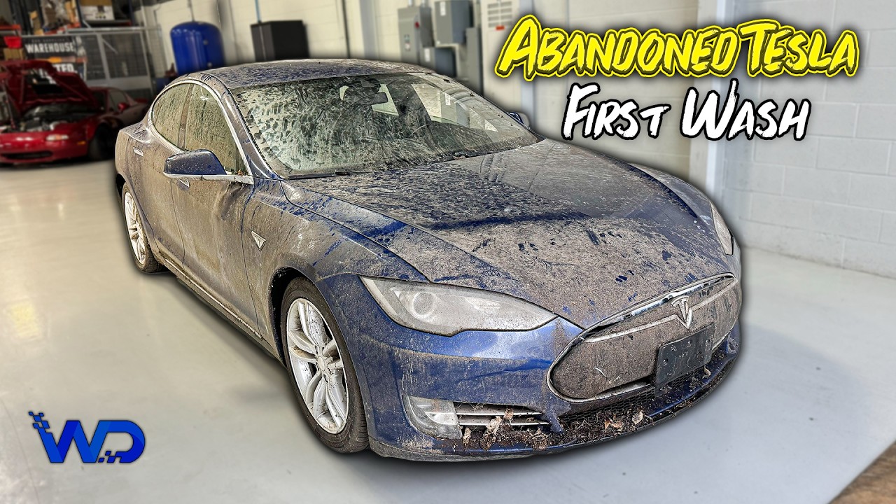 Washing an abandoned Tesla left outside to rot for years