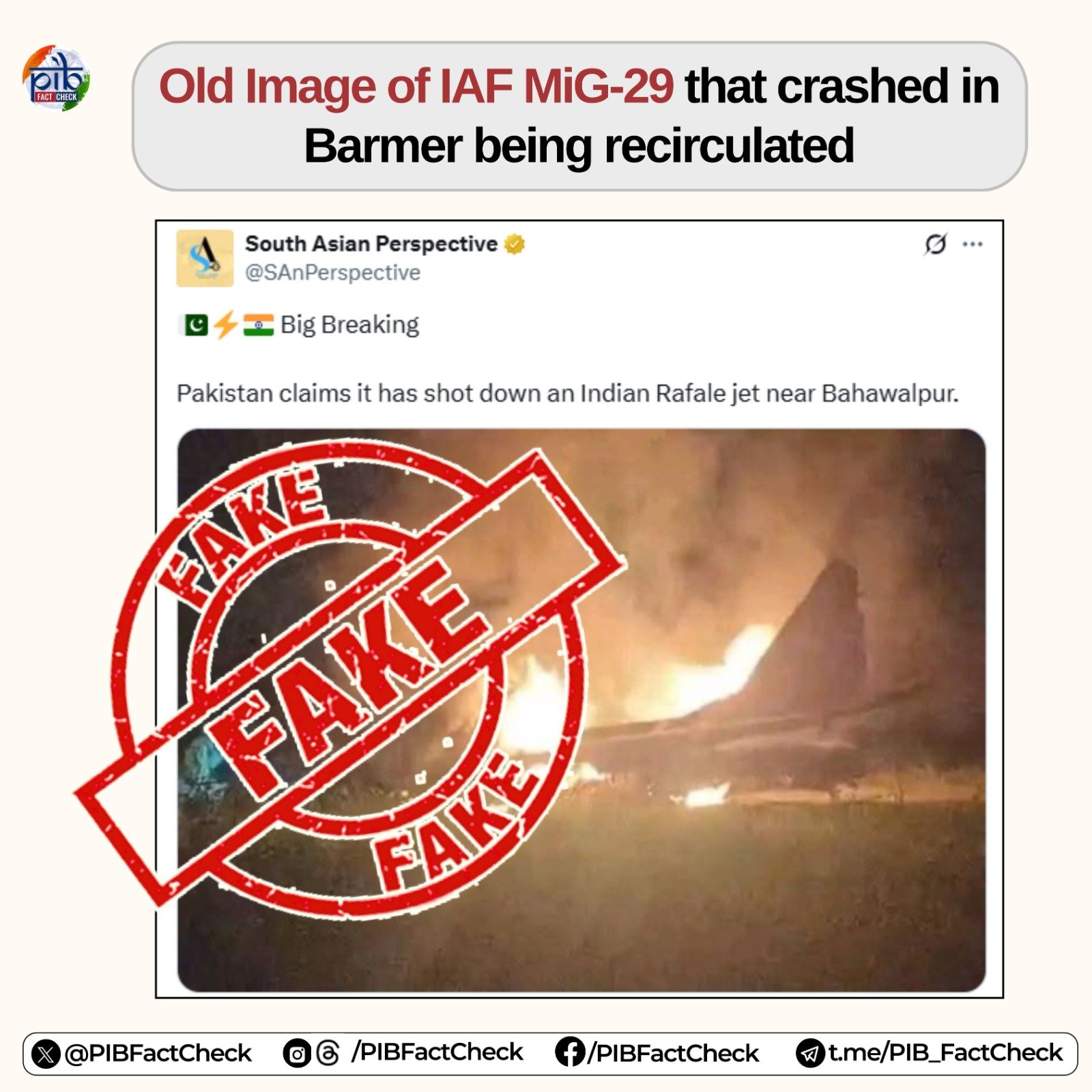 Operation Sindoor: PIB fact check debunks viral jet crash image, says ...