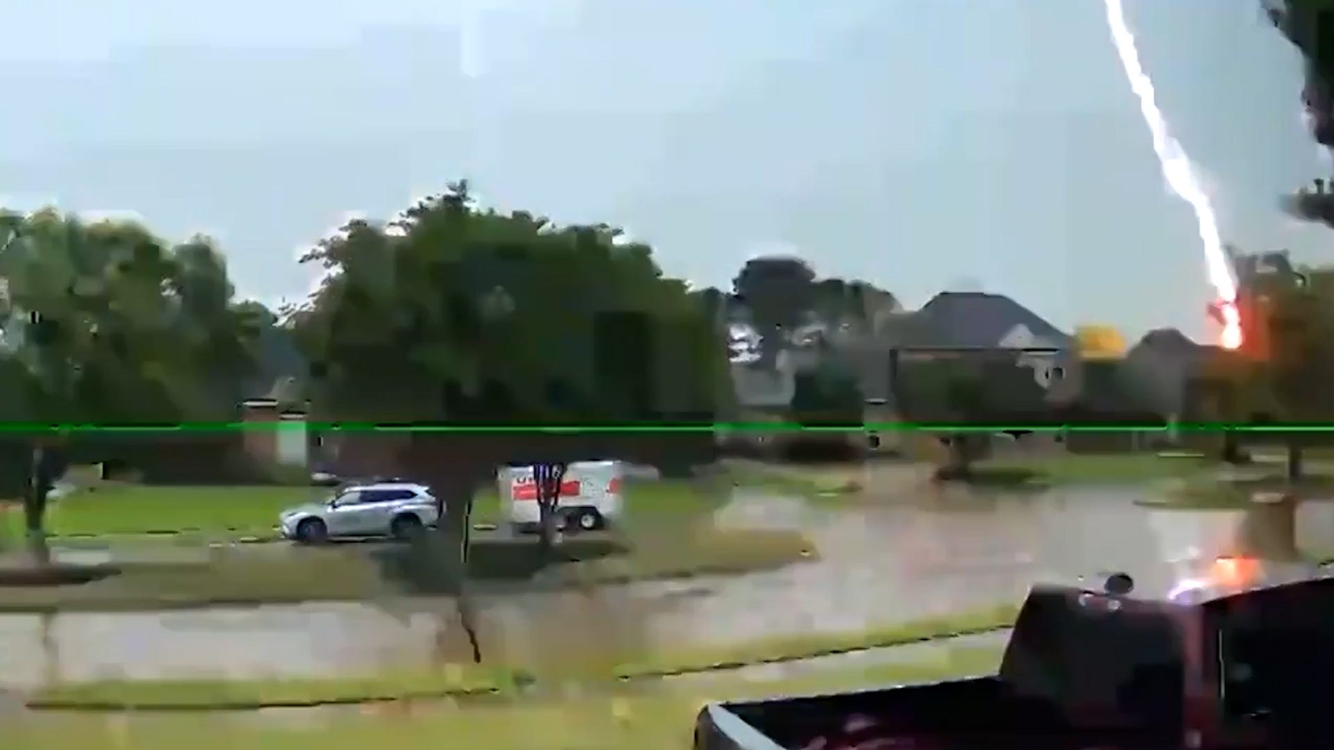 Footage shows scary moment when a lightning bolt strikes a Texas home