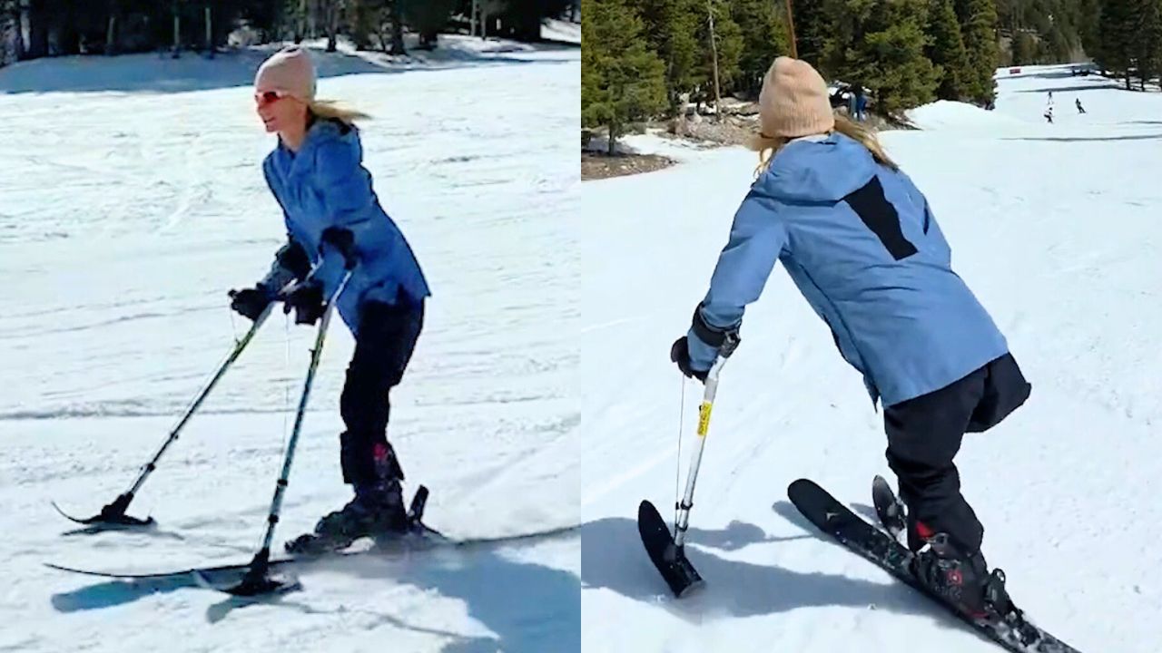 Amputee skier swoops down mountain on one leg