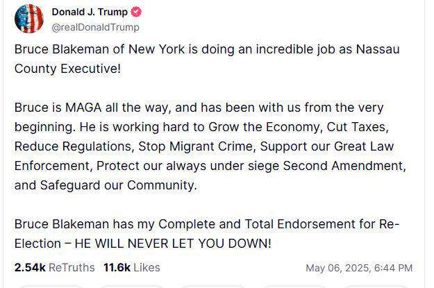 Trump gives big boost to Long Island politician with ‘MAGA all the way ...