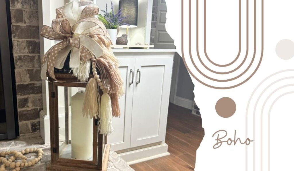 Boho lantern decor: Easy neutral style with ribbon and tassels