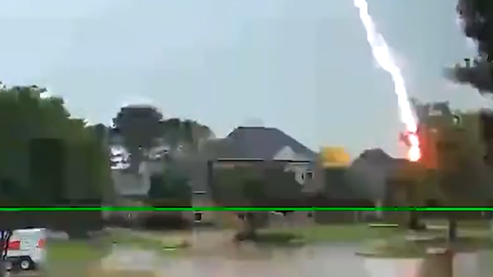 Video House Catches Fire After Lightning Strikes
