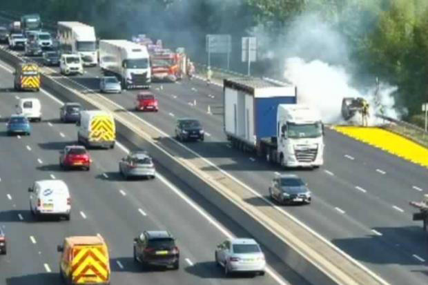 Heavy traffic and two lanes closed after vehicle fire on M6