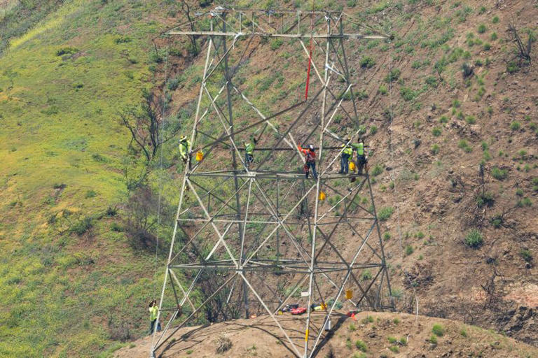 Edison electric tower damaged while being dismantled for Eaton fire ...