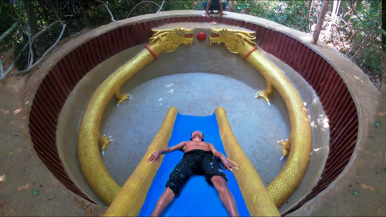 Epic Dragon Waterslide to an Underground Pool!