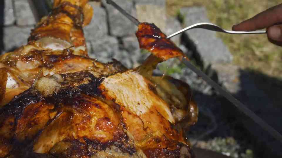 14 kg veal thigh on a spit