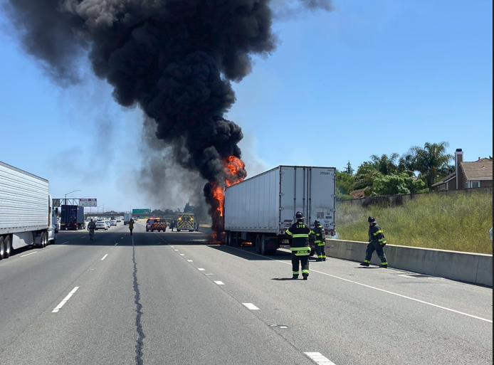18-Wheeler Consumed by Flames in Massive Dublin Roadside Fire