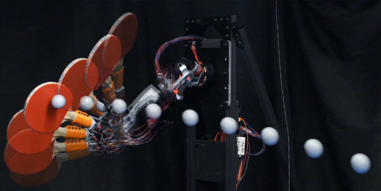 Ping pong robot returns shots with high-speed precision