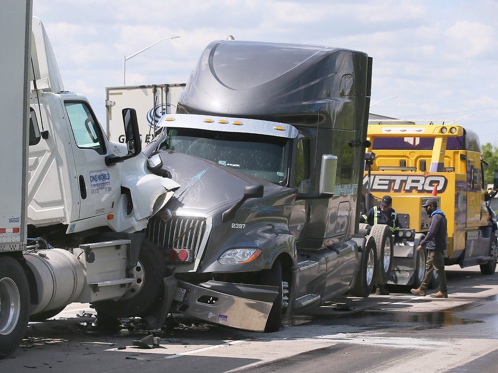 Multi-truck chain reaction crash snarls Windsor traffic near Ambassador ...