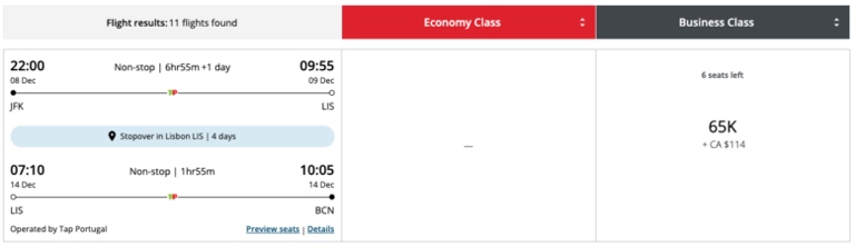 [Award Alert] Business Class Availability to Portugal From 60K Points