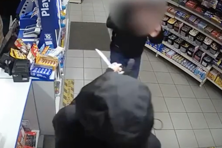 Shop worker confronts knife-wielding robber with bare hands after ...