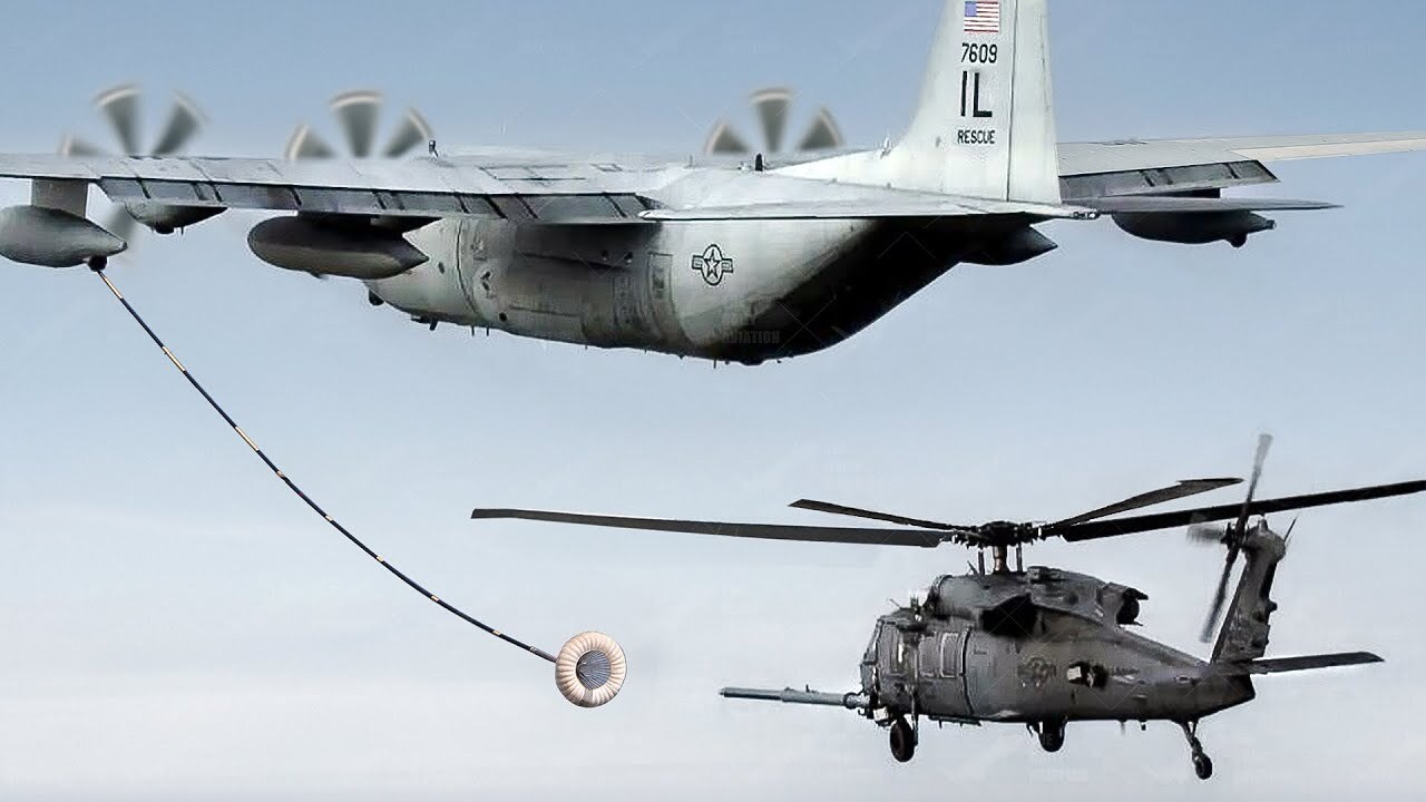 Skilled US helicopter pilot executes risky mid-air refueling