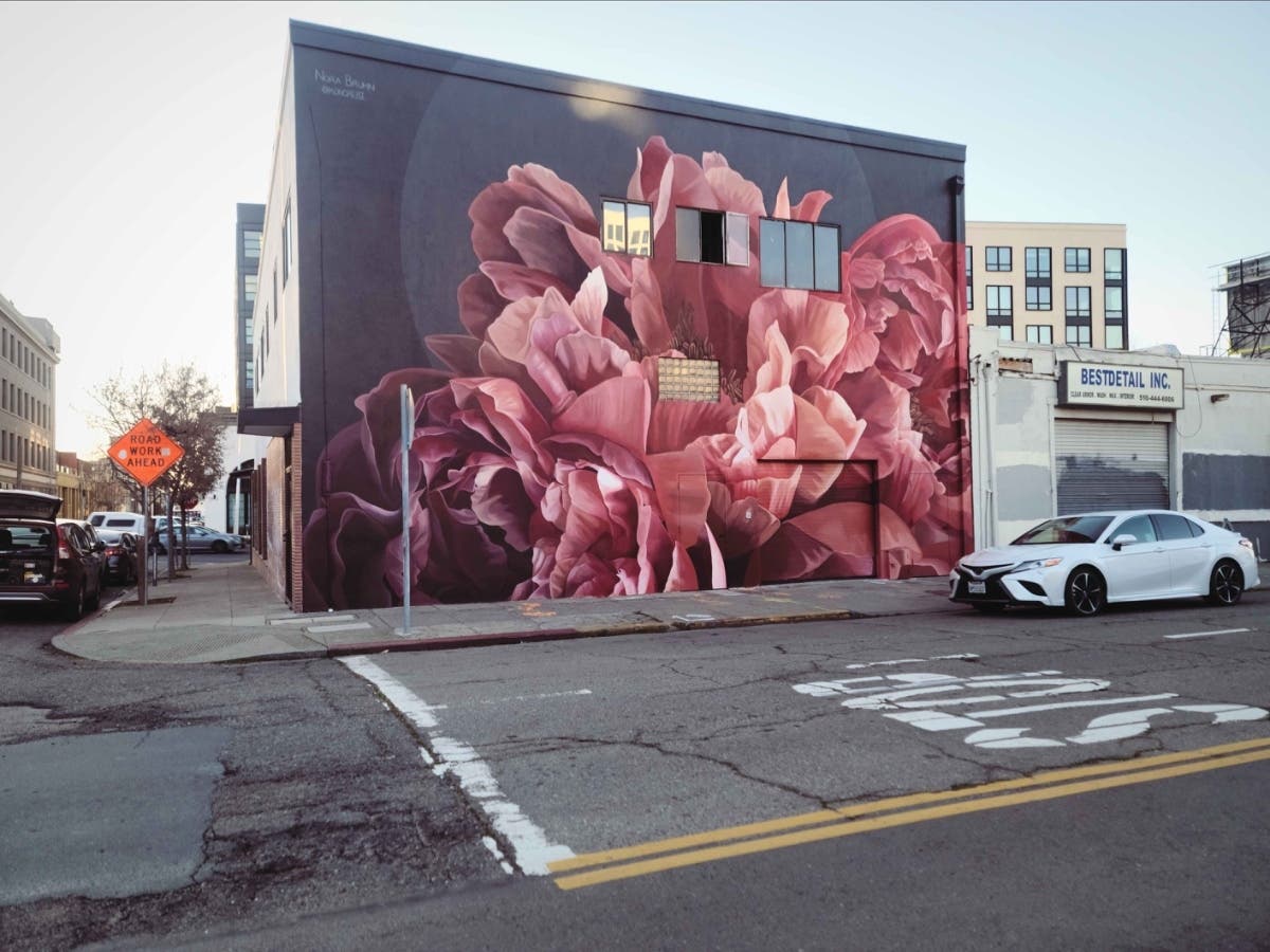 Bay Area-Artist Paints Botanical Mural At Novato Shopping Center