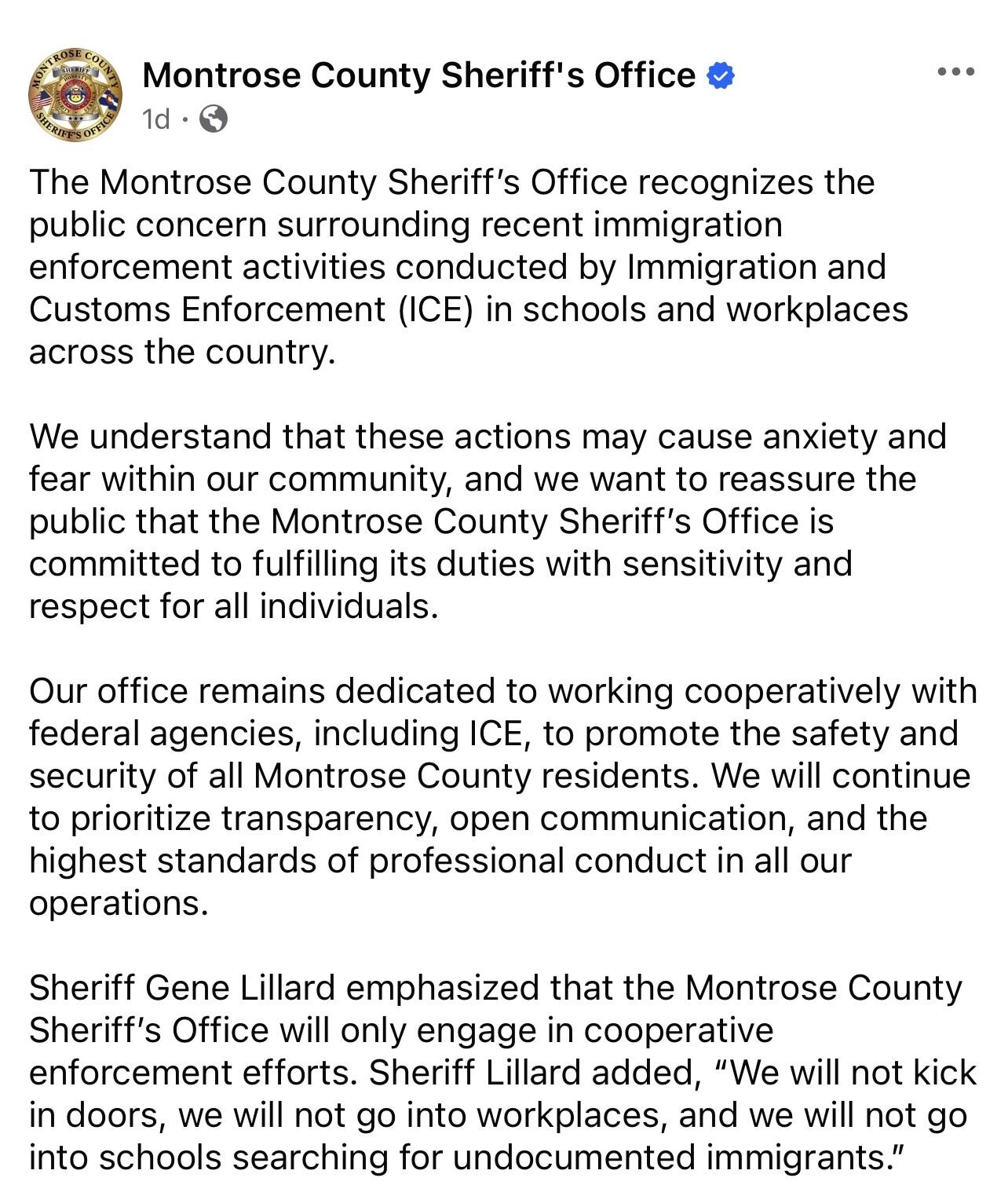 Montrose County Sheriff’s Office speaks out about I.C.E. in the county