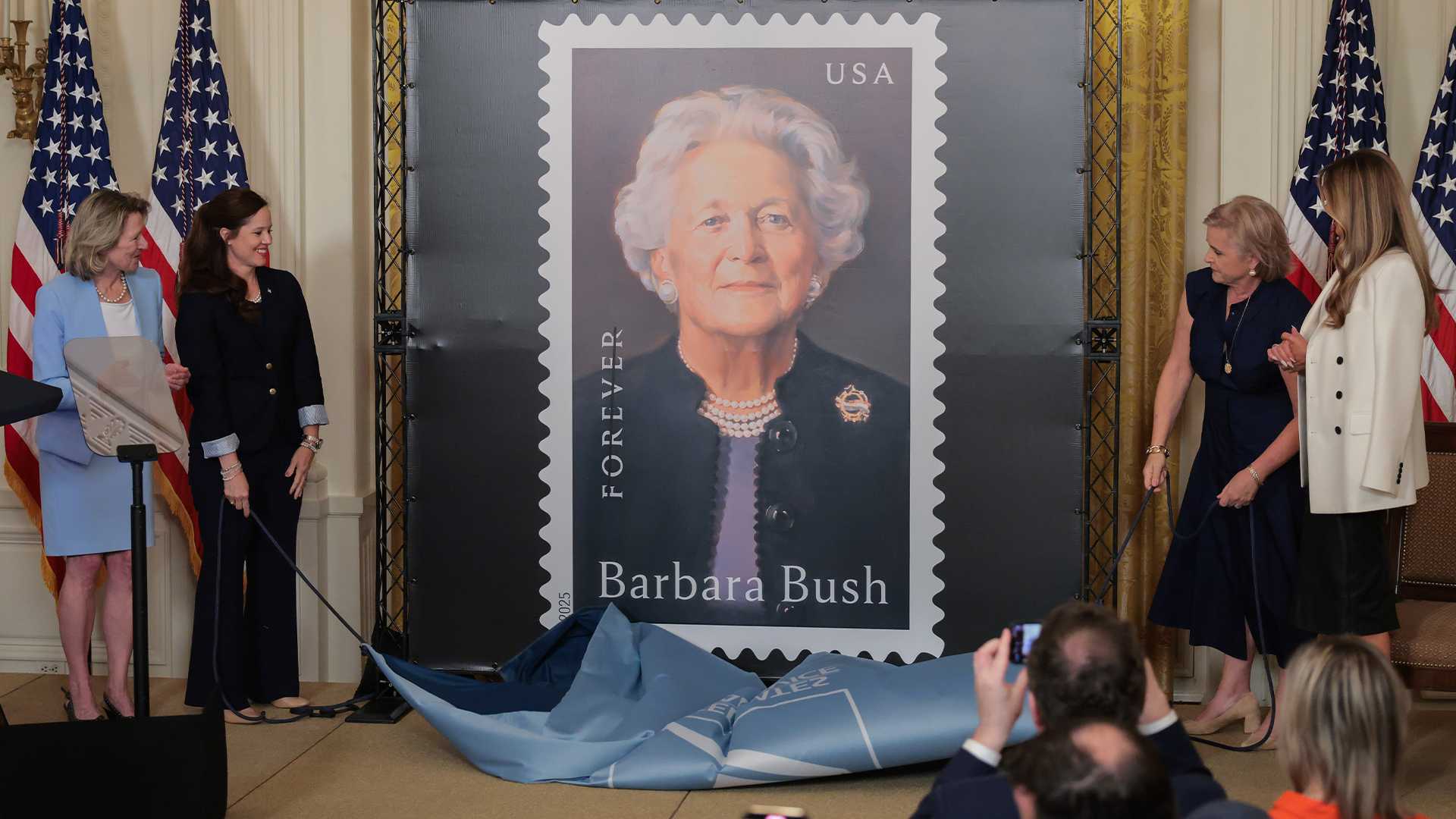 New postage stamp honoring Barbara Bush unveiled at White House event