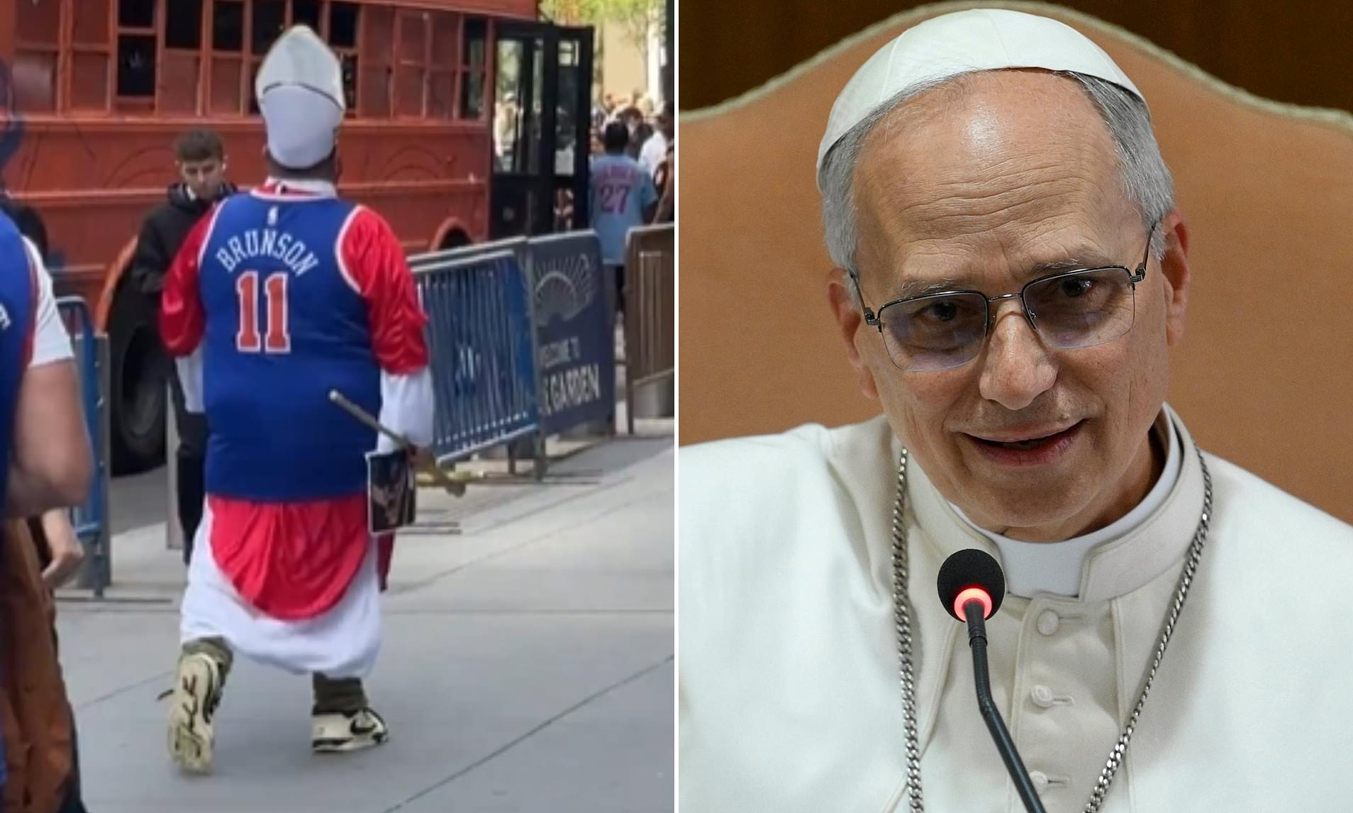 New York Knicks fan spotted dressed as Pope Leo for MSG playoff game ...