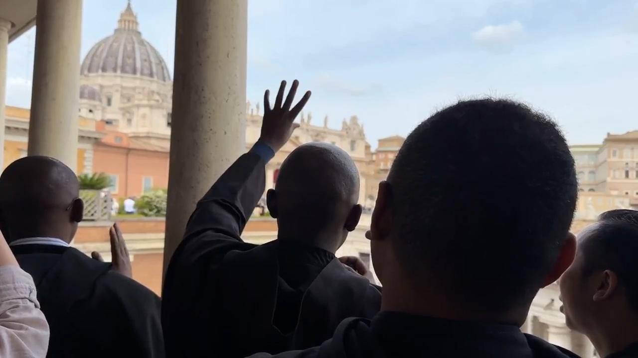 Augustinian friar friends of new pope watch him deliver his first ...
