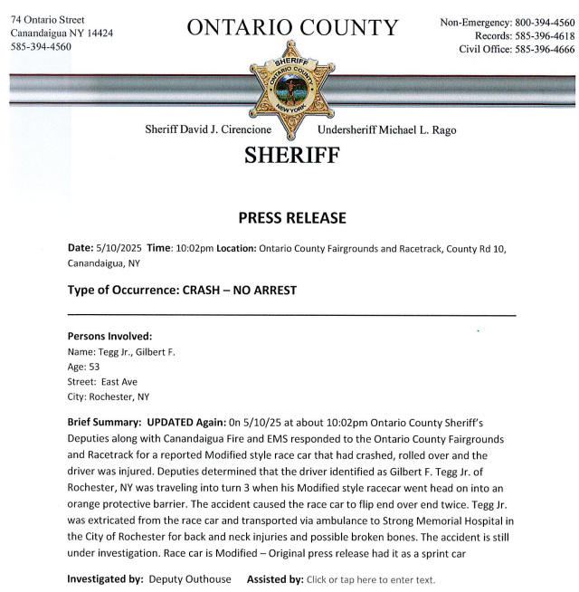 Rochester man hospitalized after race car crash