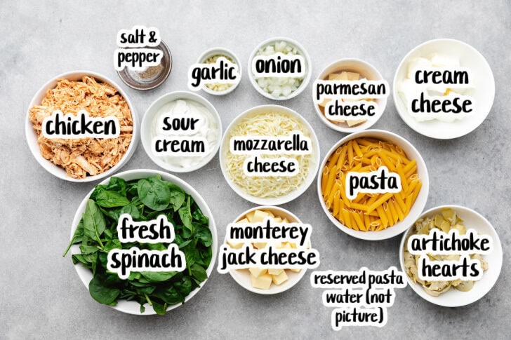 Slow cooker spinach artichoke chicken pasta