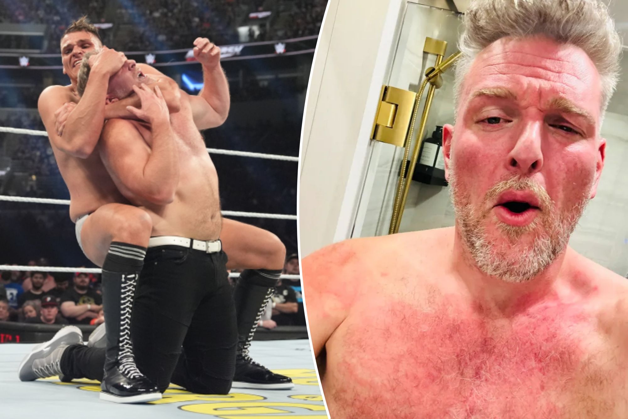 Pat McAfee gets brutalized at WWE Backlash: ‘My chest is burning’
