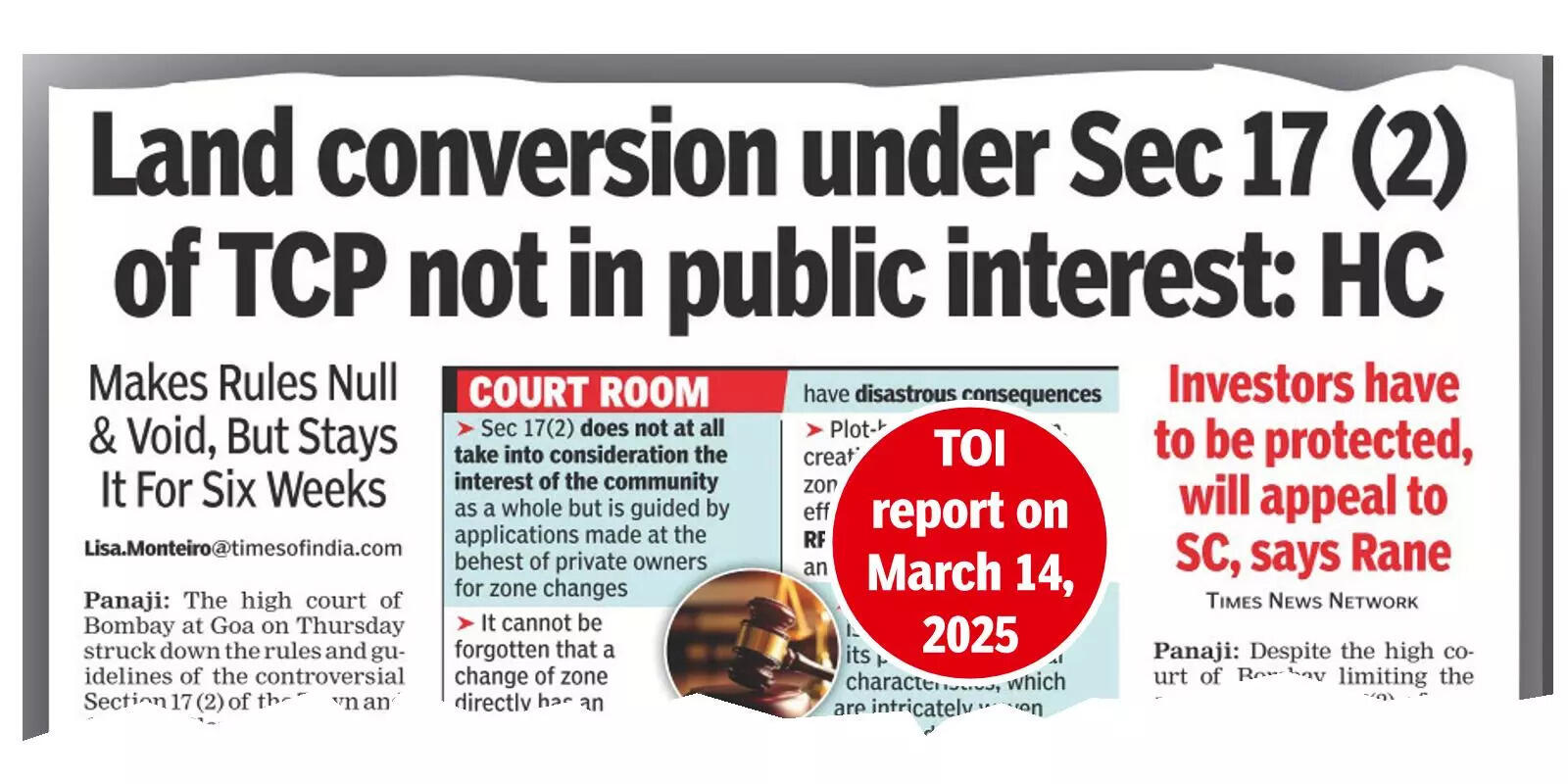 Goa govt challenges high court order on Sec 17(2) of TCP Act in Supreme ...