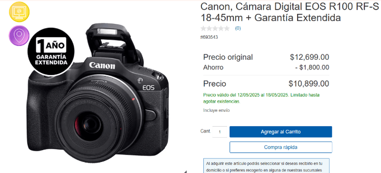 ¡Últimas horas! Canon EOS R100 en oferta en Costco: cámara profesional ...