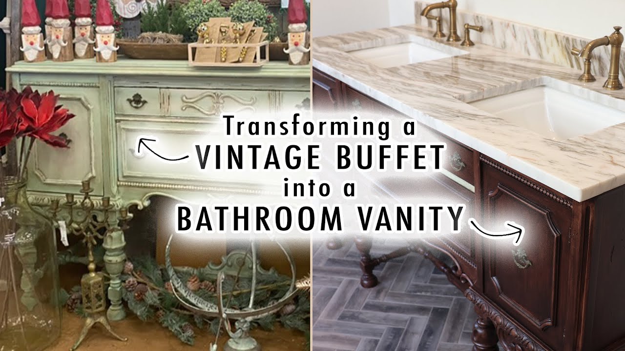 Buffet to bathroom vanity transformation for clever upcycling
