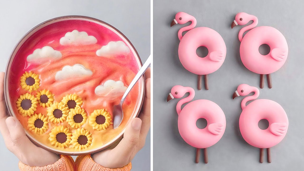 Sunset Sunflower Bowl & Flamingo Donuts 🌅🦩 | Creative Nature-Inspired ...