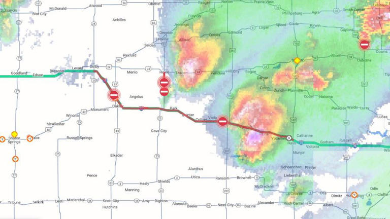 Storm damage closes I-70 in western Kansas