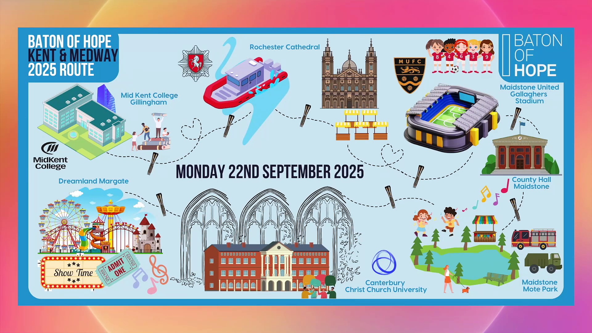 The route for Kent's leg of the Baton of Hope has been unveiled