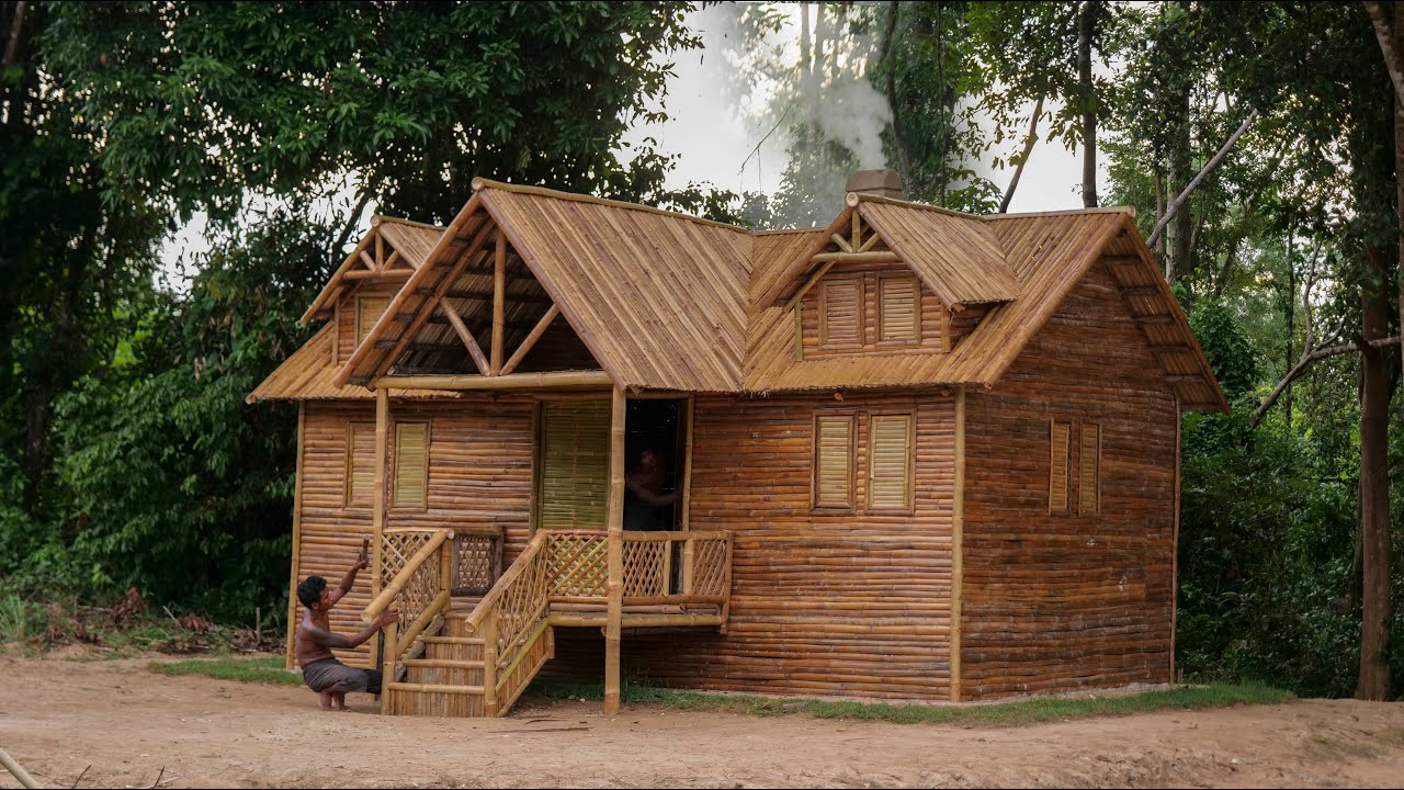 15-Day Bamboo House Build with Secret Underground Room!