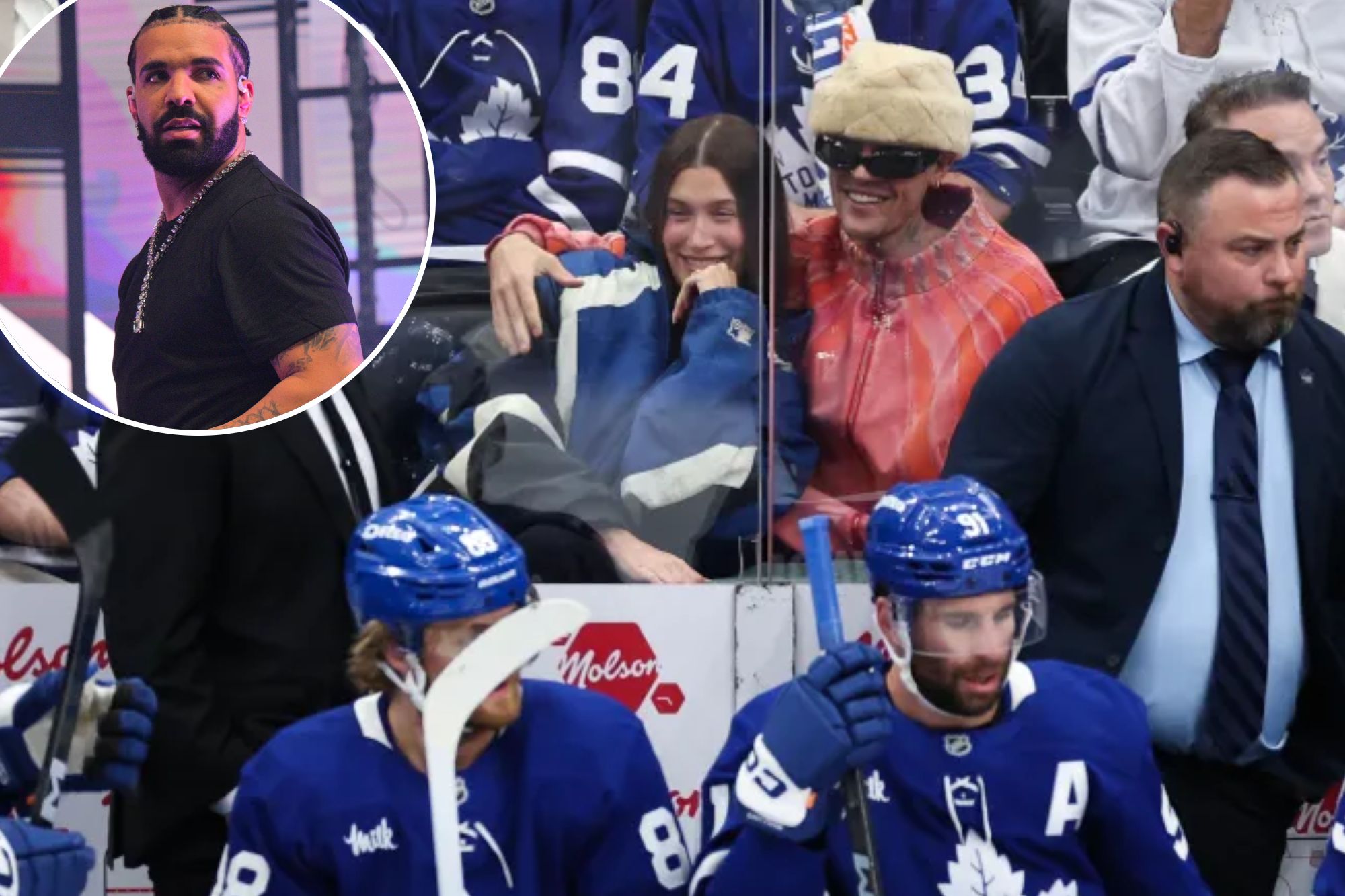 Justin Bieber makes Maple Leafs appearance with wife Hailey — and Drake ...
