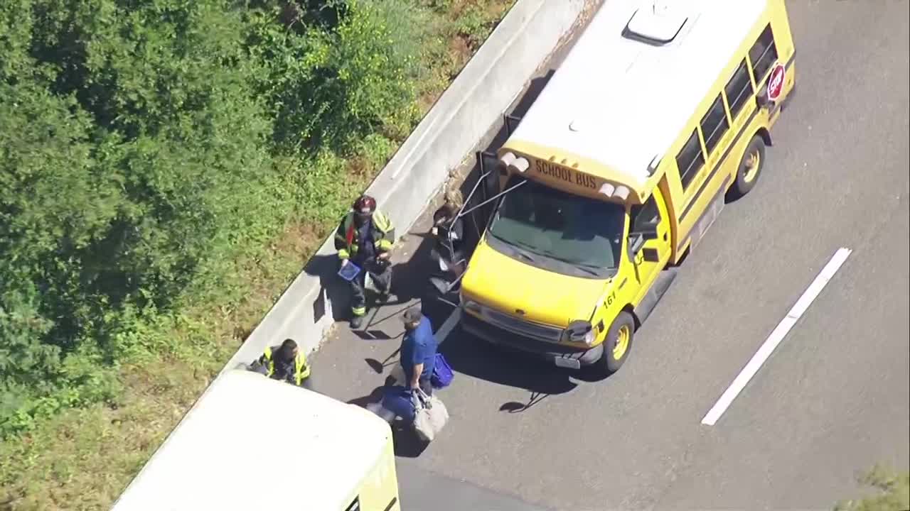 Between 20-30 kids in school bus crash in Santa Cruz Mountains, CHP says