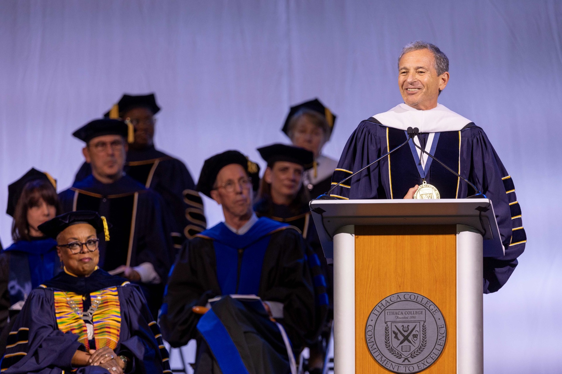 David Muir surprises Disney CEO Bob Iger while at Ithaca College commencement
