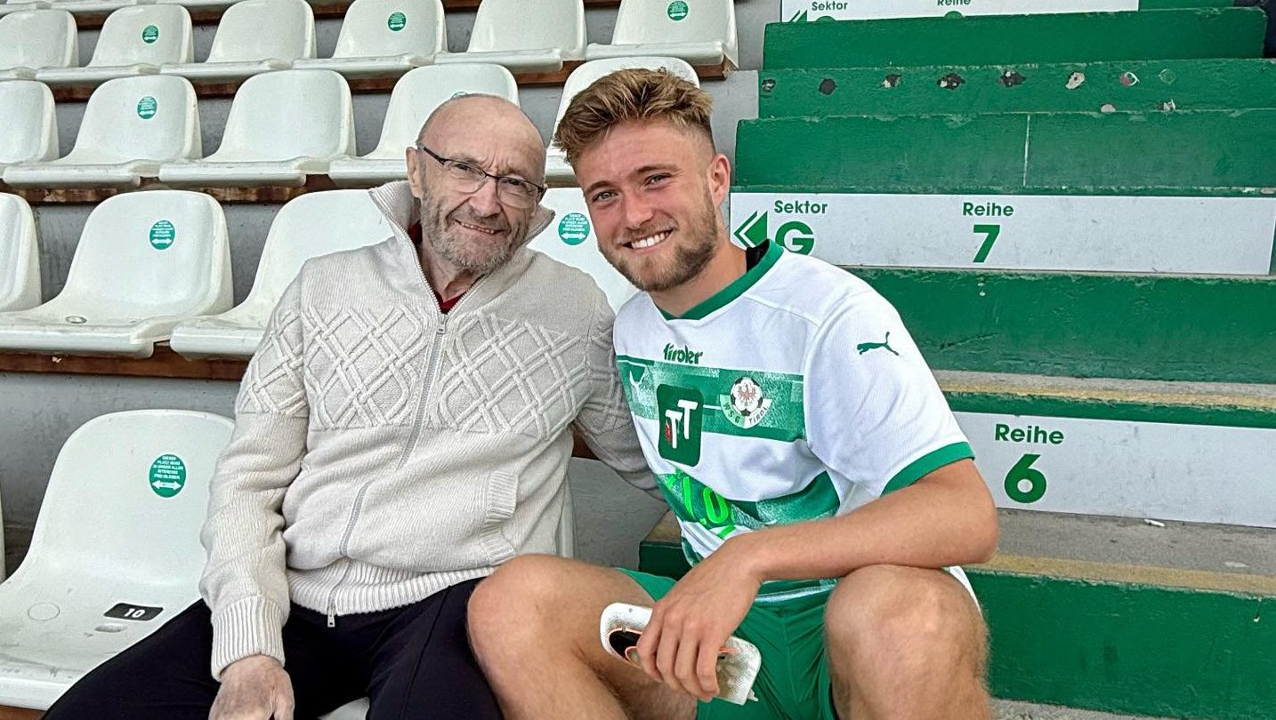Phil Collins all smiles with footballer son in rare public appearance ...