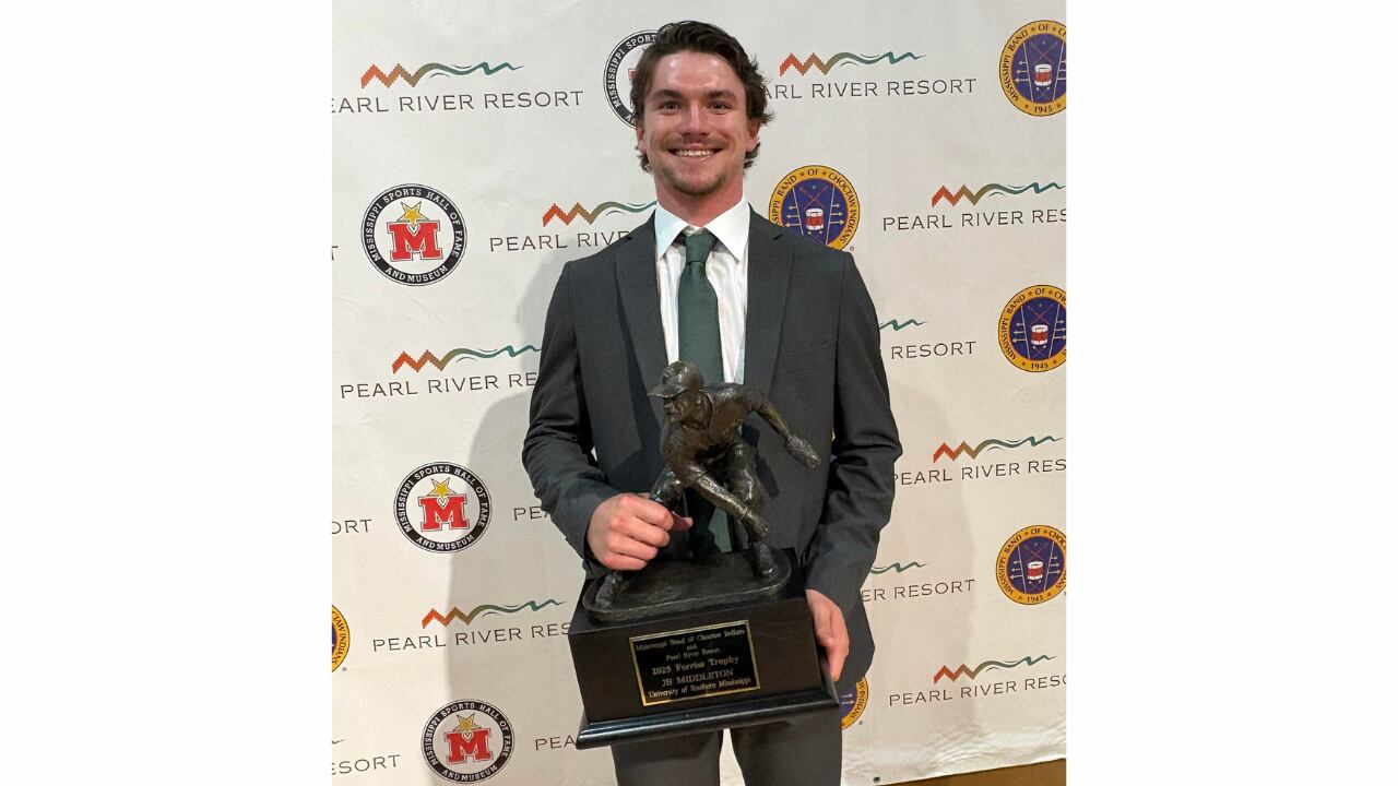 Southern Miss baseball’s JB Middleton named 2025 Ferriss Trophy Winner