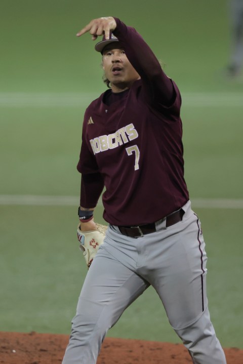 Texas State’s Alex Valentin pitches with a unique flair