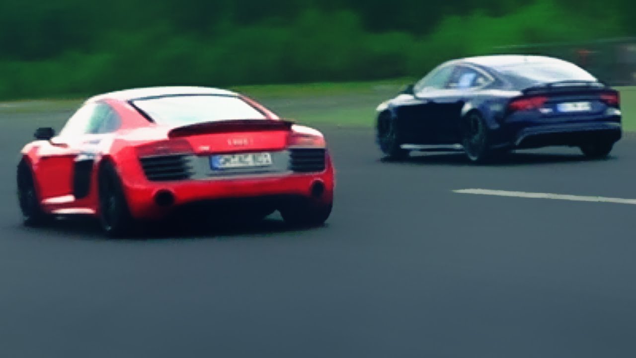 Audi RS7 vs Audi R8 V10 Plus – Acceleration Race & Sound Battle | V8 vs ...