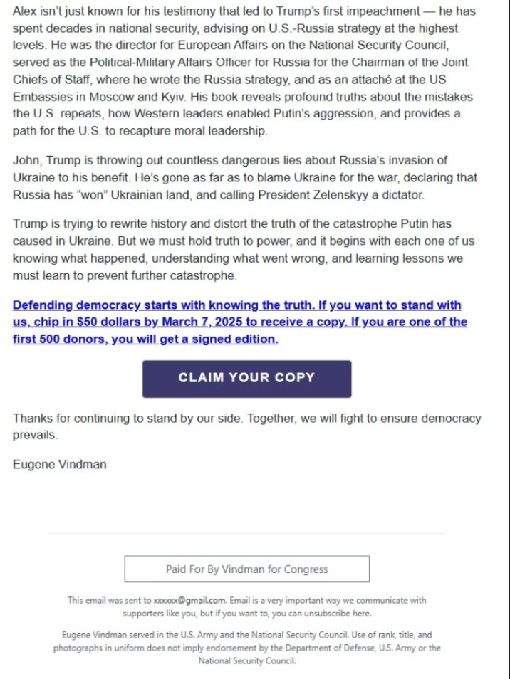Dem Rep. Eugene Vindman hit with FEC complaint after campaign promoted ...