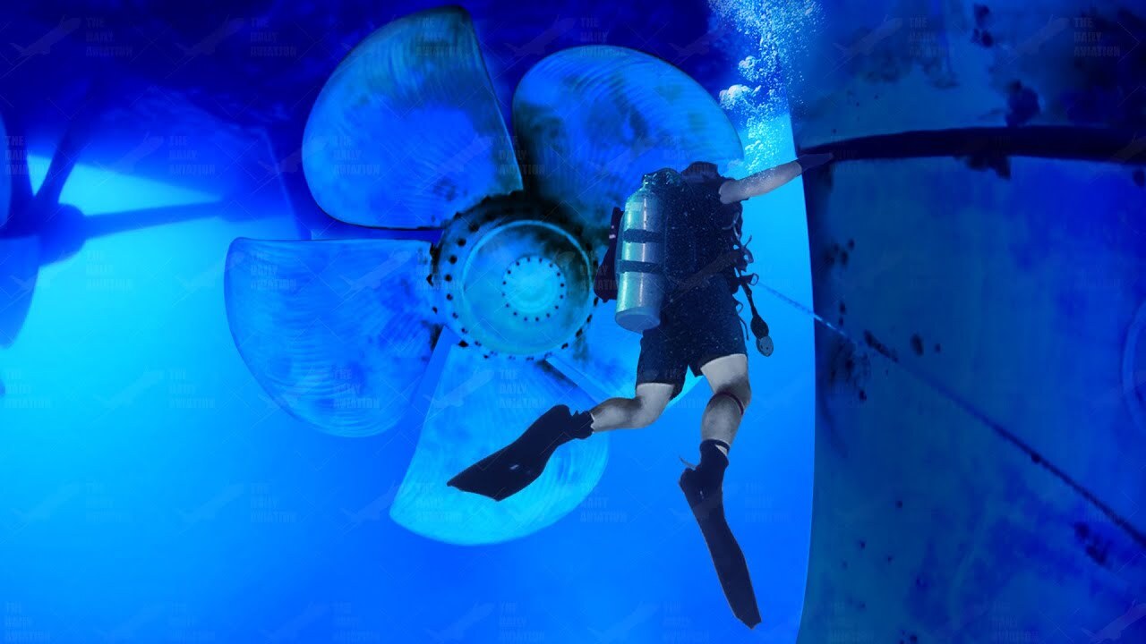 US Navy Divers Conducting Intense Underwater Ship Inspections