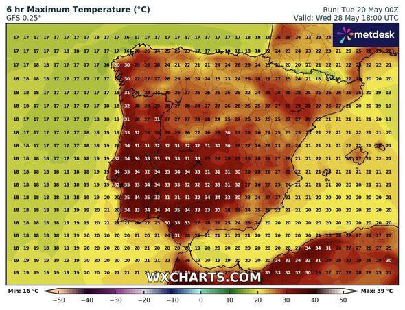 Spain weather maps turn volcanic red as tourist hotspot roasted by 35C ...