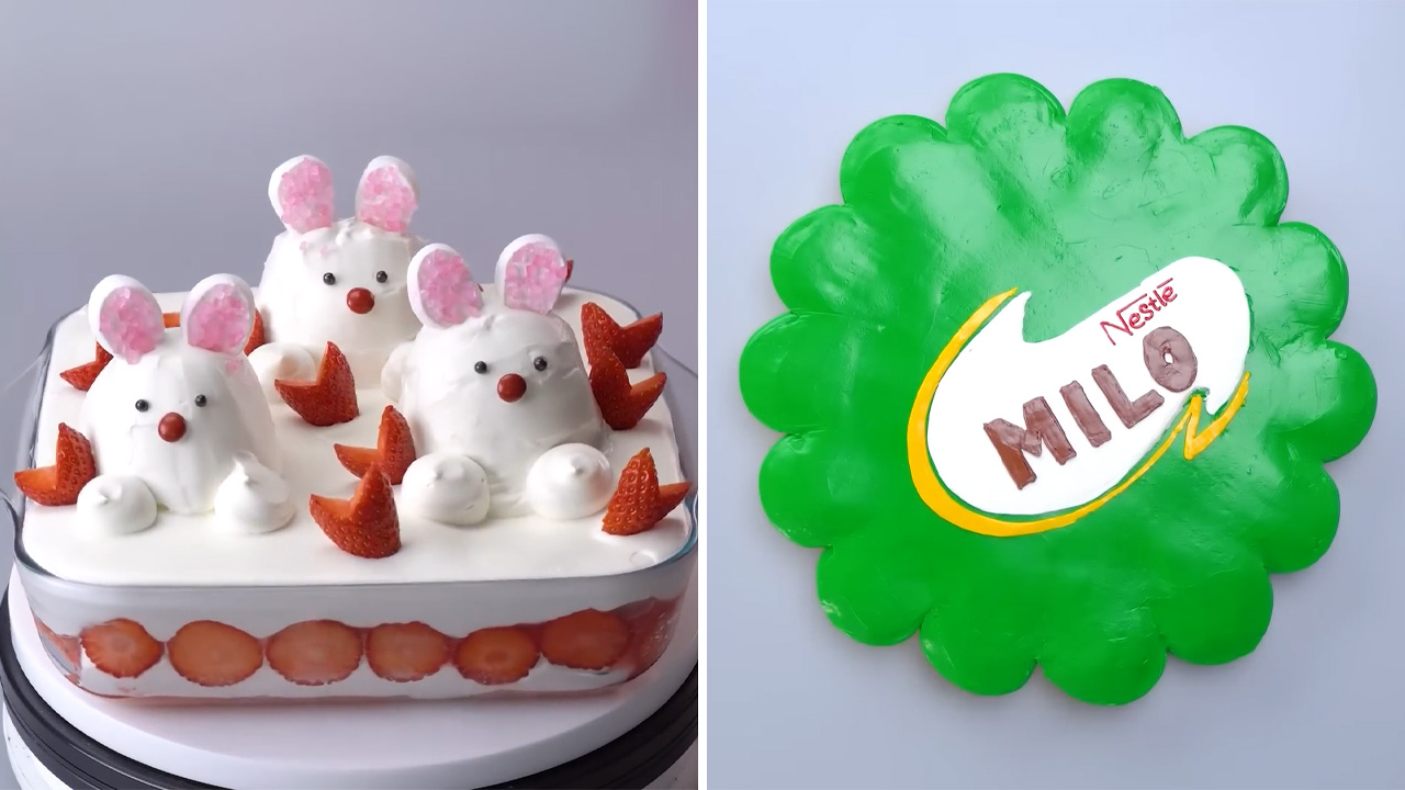 Strawberry Bunny Dessert vs Milo Logo Cake 🐰🍓🟢 | Cute Treat or Cool ...