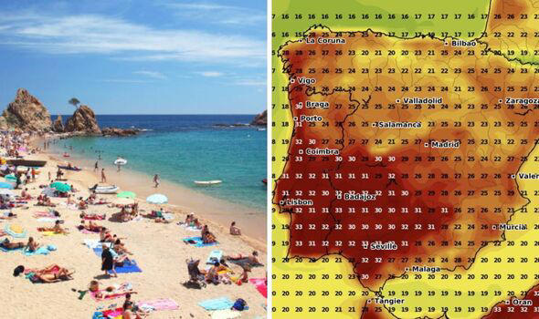 Spain weather maps turn volcanic red as tourist hotspot roasted by 35C ...