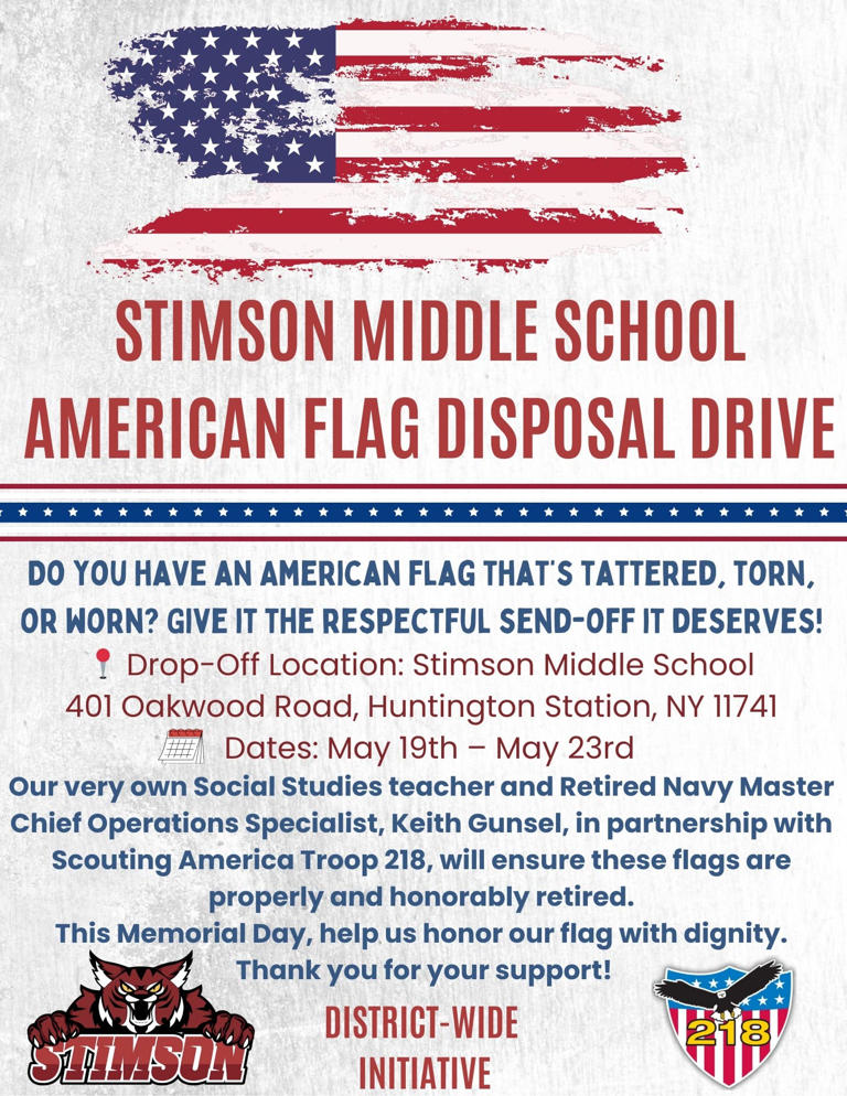 South Huntington School To Hold Proper Disposal Of American Flags