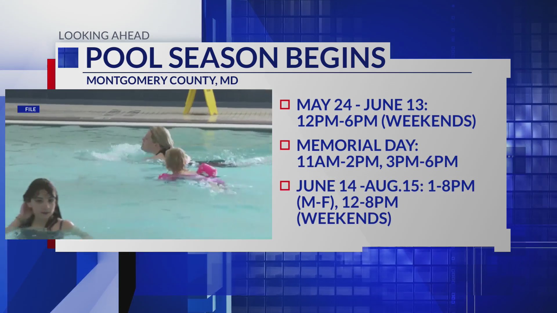 Montgomery County pools to open Memorial Day weekend